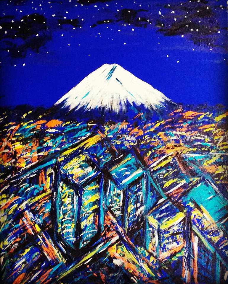 Tokyo e monte Fuji Painting by Maria Florea | Saatchi Art