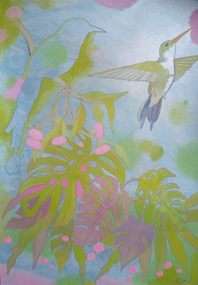Blue colibri Painting by Elana Solodka | Saatchi Art