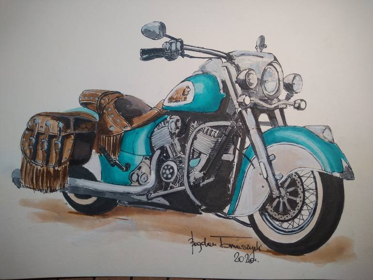 Vintage Indian Motorcycle Drawing