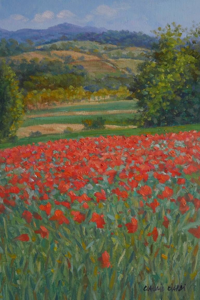 Flowering of poppies in Tuscany Painting by Claudio Ciardi | Saatchi Art