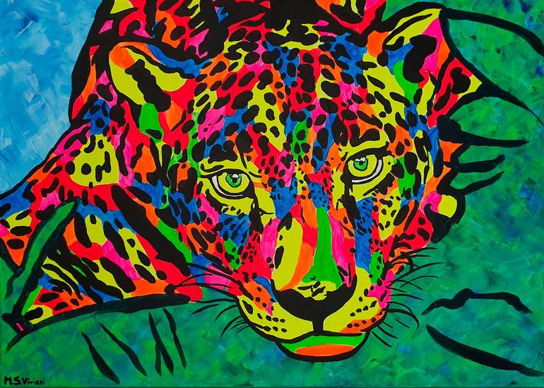 Fluo Leopard Painting by Maria Sabrina Viviani | Saatchi Art