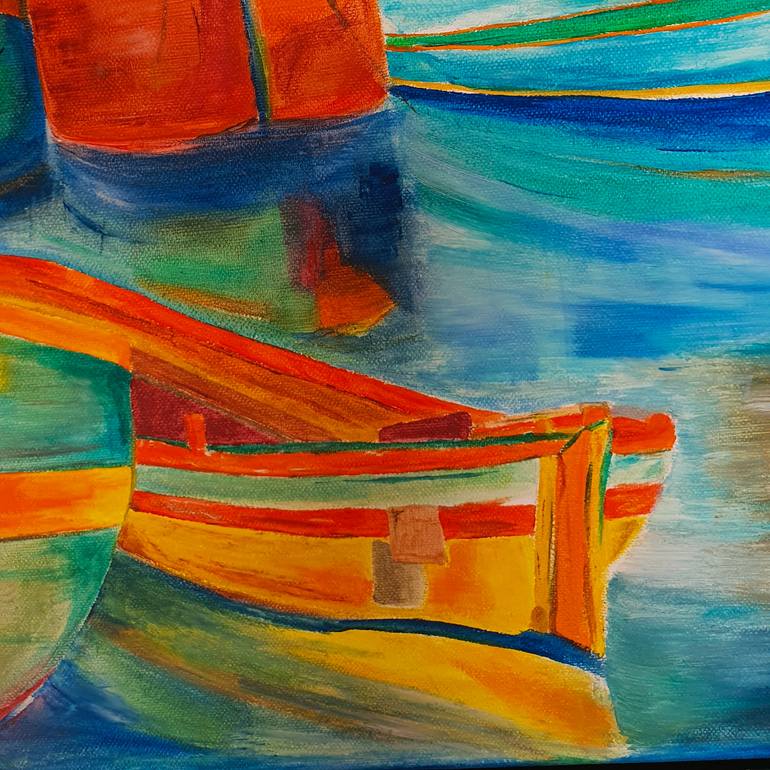 Colors Boats, oil on canvas Painting by Maria Sabrina Viviani | Saatchi Art