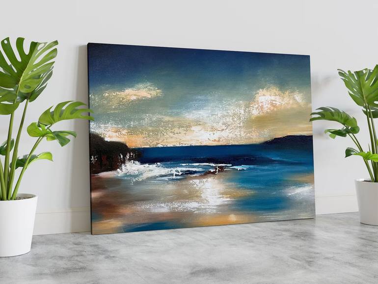 Blue Gold Hand-Painted Abstract Art, Blue And Gold art Painting by Kal ...