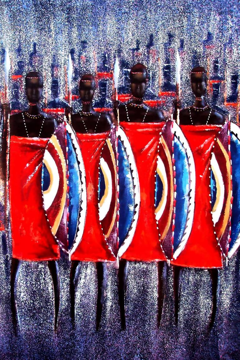 Massai Warriors Painting by Jeremiah Obuobi | Saatchi Art