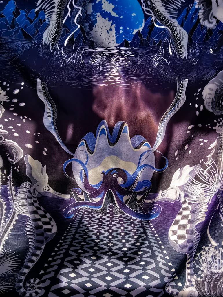 Between Land & Sea · Black Silk Scarf Drawing by Sam Wilde | Saatchi Art