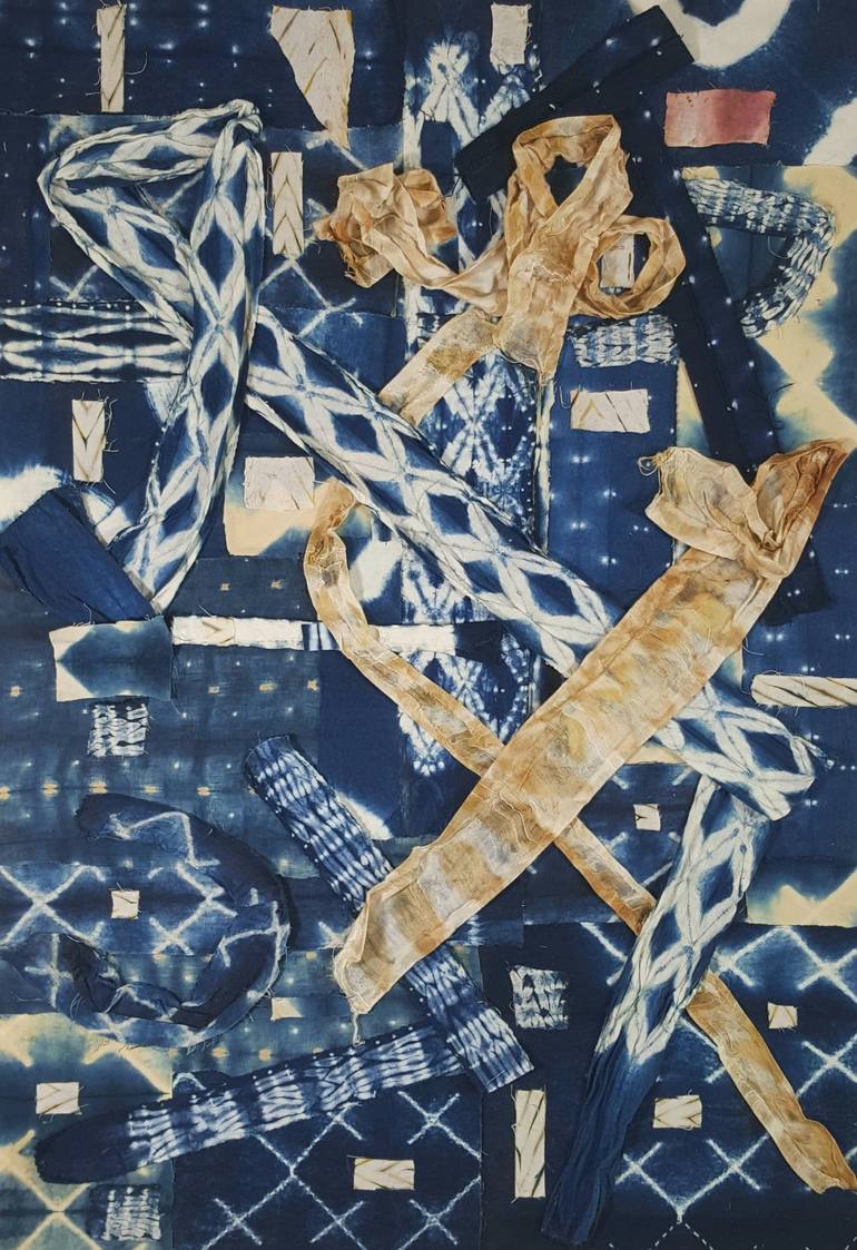 crumpled shiburi & botanical textile Collage by Yann Housden | Saatchi Art