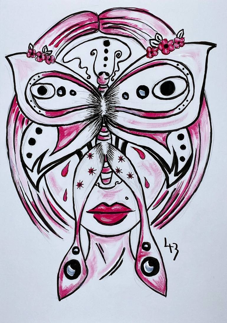 Butterfly Girl Drawing by Linda Kalasnikova | Saatchi Art