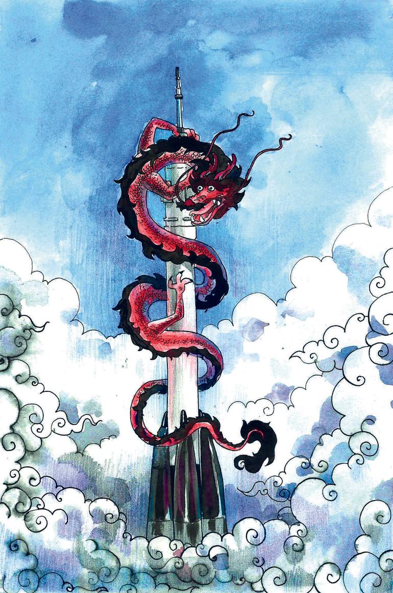 A Dragon On a Rocket Drawing by Polina Razina | Saatchi Art