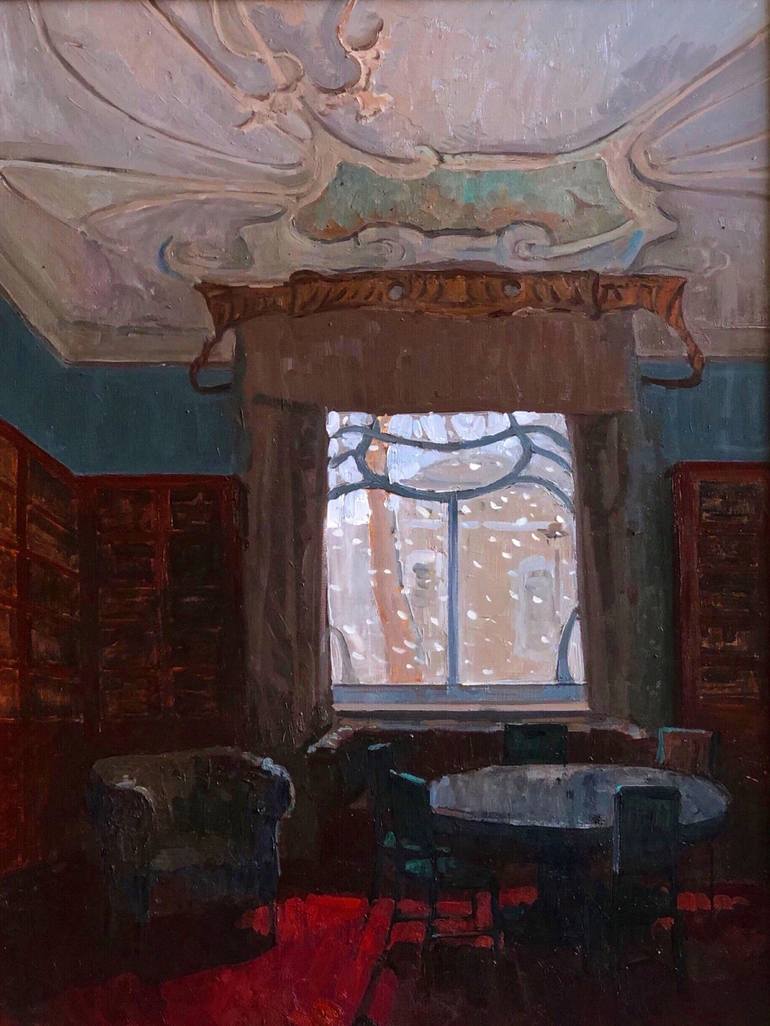 Old library in the mansion Painting by Ekaterina Pelageicheva | Saatchi Art