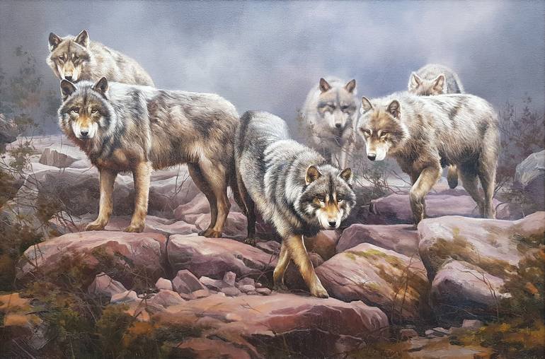 A Pack of Wolves, oil painting, animal World series Painting by Ilya ...