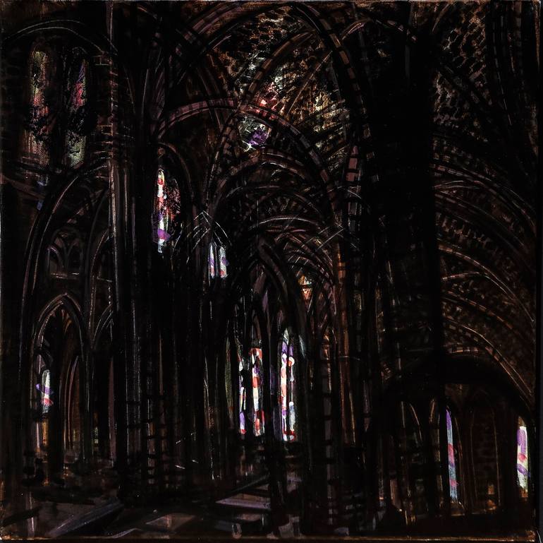 black cathedral Painting by Qing Yang | Saatchi Art
