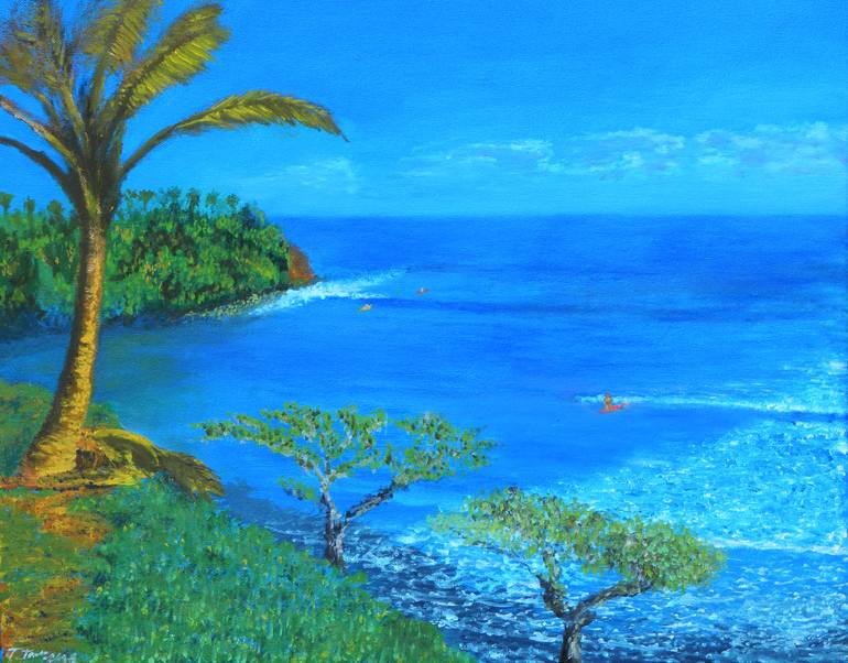 Red Surfboard at Honoli'i Pali Hawaii Painting by Thomas Tamura ...