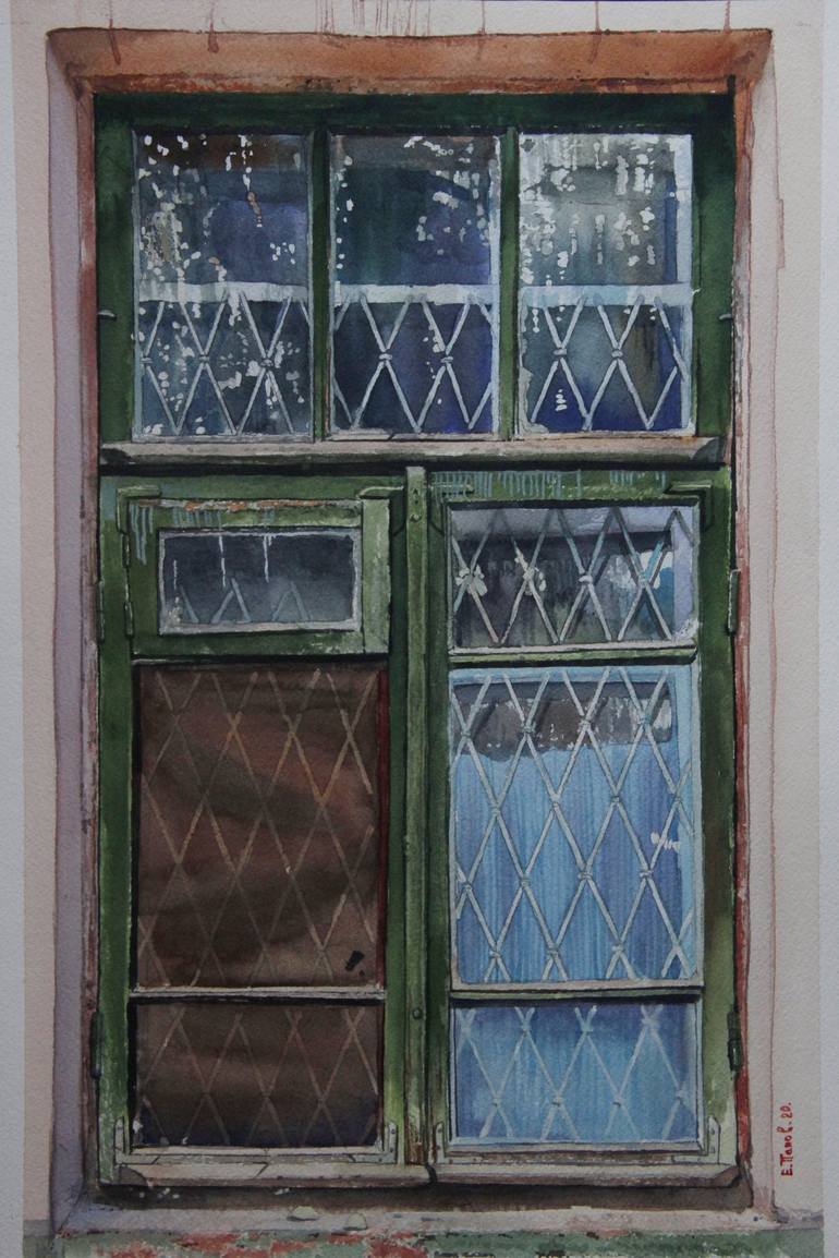 Old green window Painting by Eugene Panov | Saatchi Art