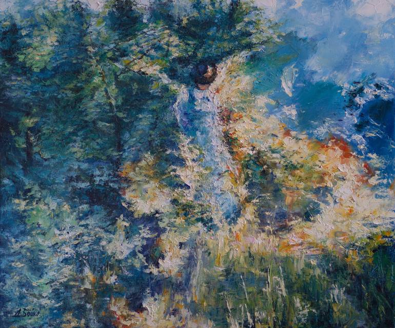 THE SUNNY WIND AND THE LADY IN BLUE Painting by Dmitriy Boyko | Saatchi Art