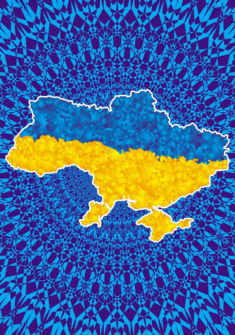 Map of Ukraine in the colors of the Ukrainian flag in yellow and blue ...
