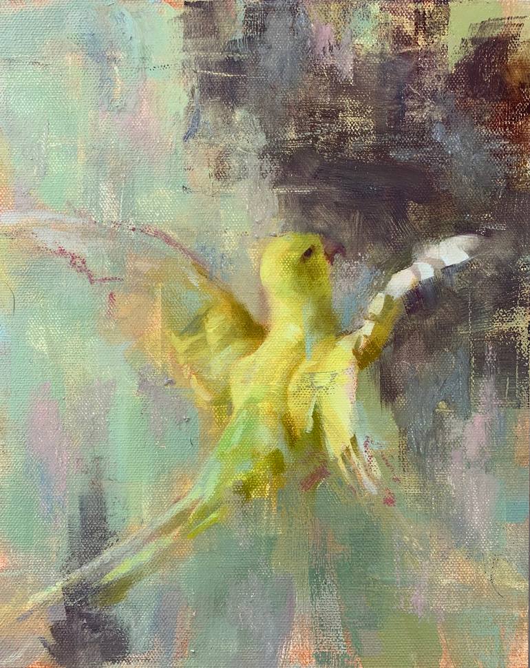 The yellow parakeet Painting by Shelly Wan | Saatchi Art