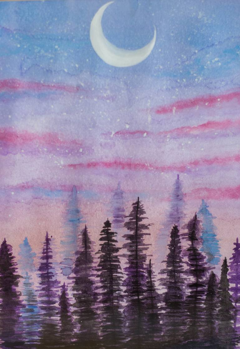 dusk wood Painting by Viktoriya Zaytseva | Saatchi Art