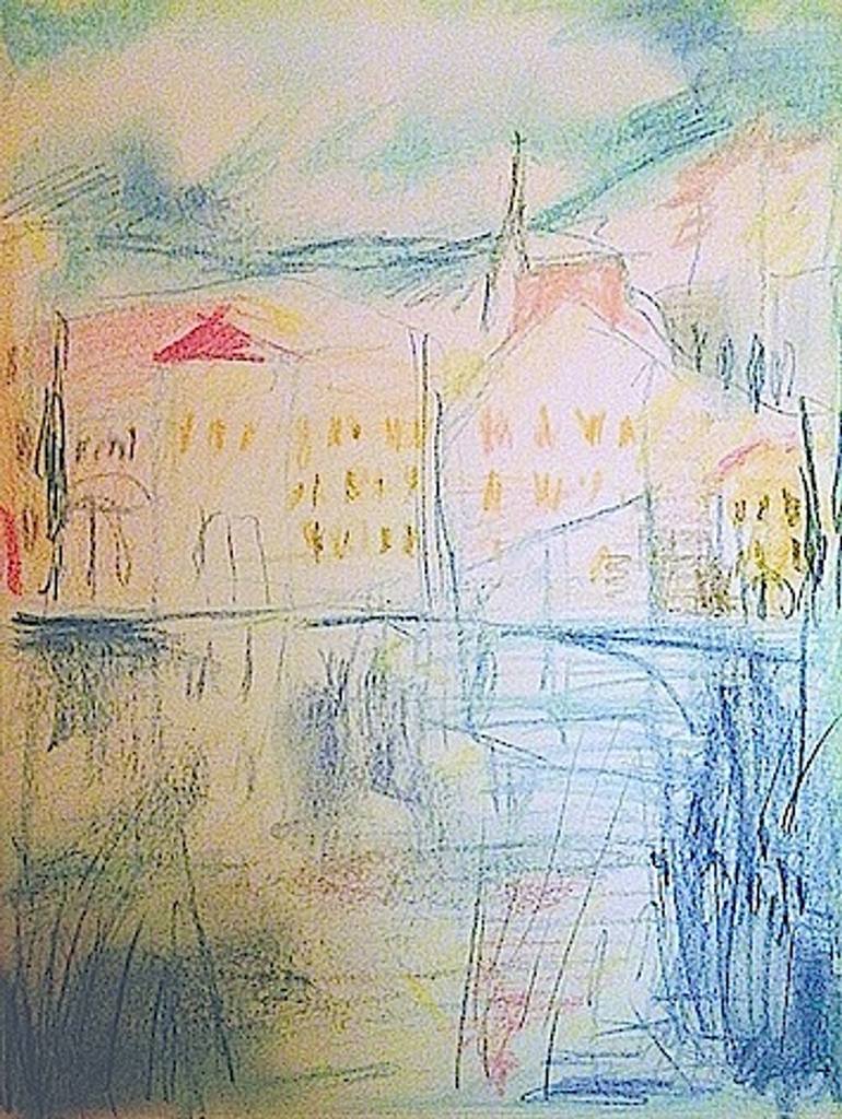 City at Dawn Drawing by KATE BATH | Saatchi Art