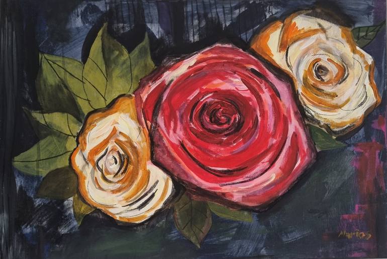 Three roses Painting by Marios Nicolae | Saatchi Art
