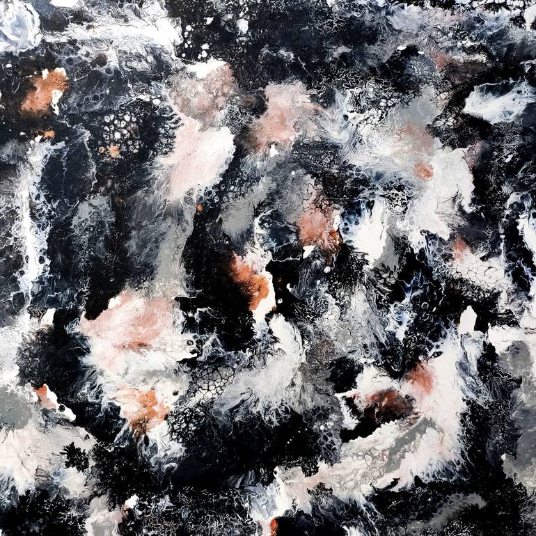 Beautiful Fluid Painting (Black and White) 100 cms by 100 cms Painting ...
