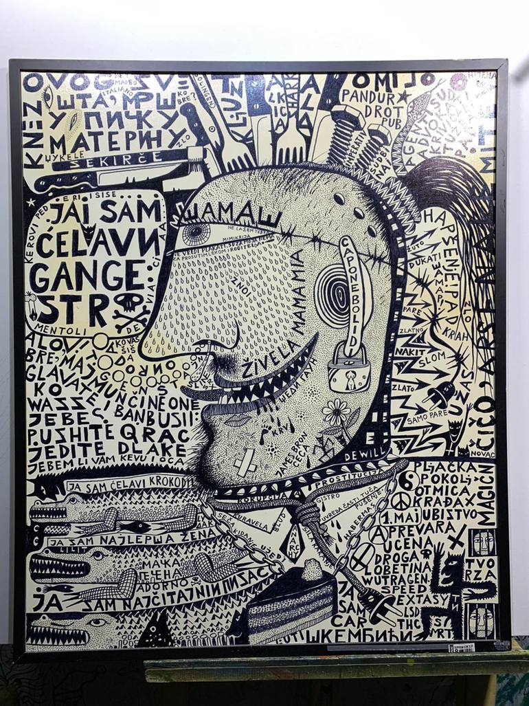 Ćelavi gangster Bald gangster Drawing by Dragan Radović | Saatchi Art