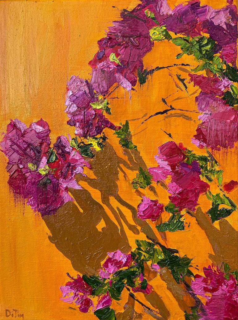 Bright painting of flowers on an orange background Painting by Diana ...