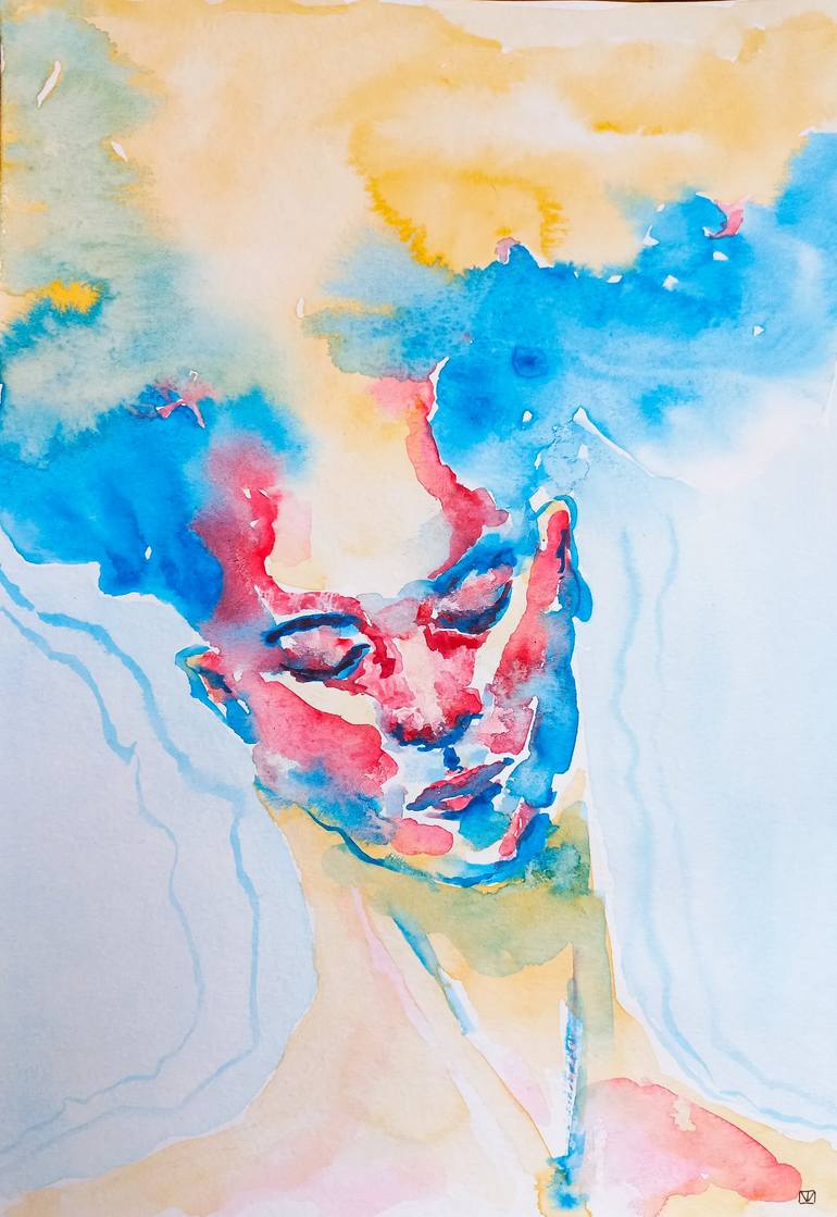 Watercolor woman portrait. Wet-on-wet. Intuitive art. 12x8 inch/ 21x30 ...