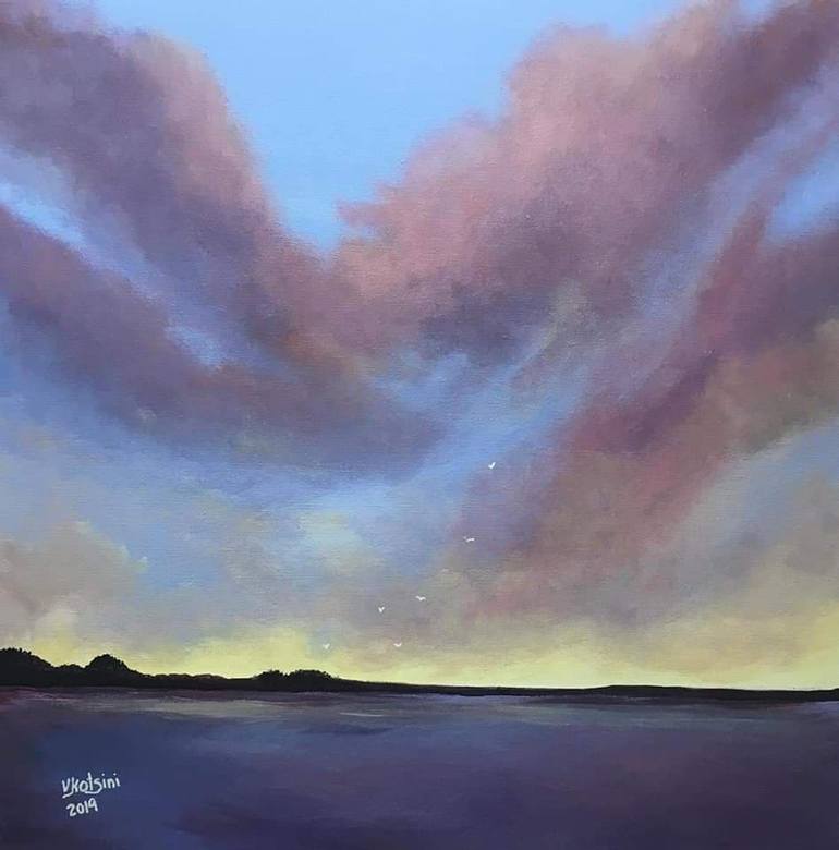CRIMSON IN THE SKIES Painting by Virginia Katsini | Saatchi Art