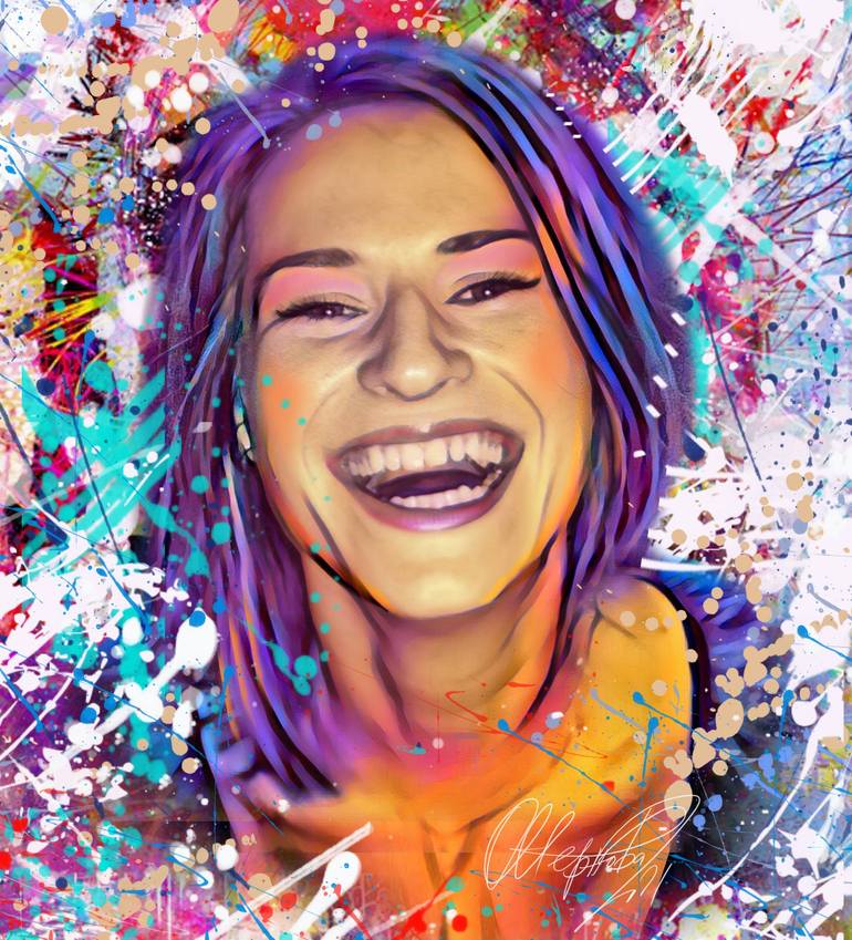 There is happiness Portrait from a photo in the style of pop art gift ...