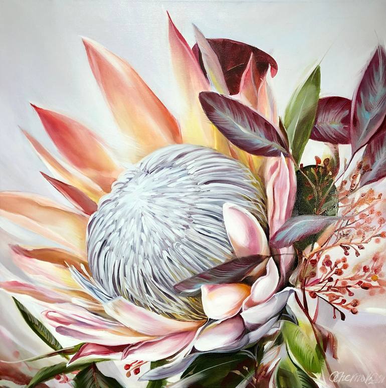 «Royal protea» Painting by Olga Chernova | Saatchi Art