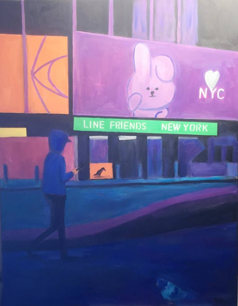 New York City Times Square- Early Morning Rabbit Painting by Jo Tuck ...