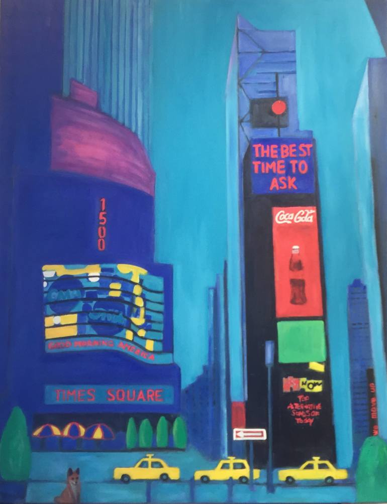 New York City -A Fox In Times Square Painting by Jo Tuck | Saatchi Art ...
