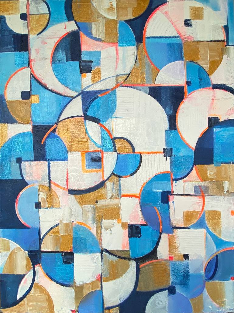 Blue-gold abstract Painting by Galia Rude | Saatchi Art