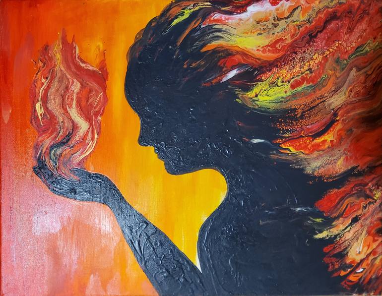 fire Girl Painting by Bogdalena Bah | Saatchi Art