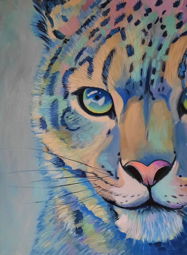 BE MINE (SNOW LEOPARD) 60*80cm Painting by Natalya Agarzaeva | Saatchi Art