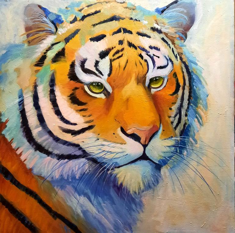 WILD DREAM (BIG WILD CAT) 2021 100*100cm Painting by Natalya Agarzaeva ...