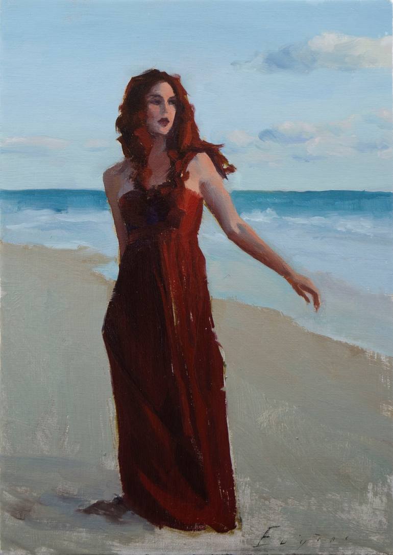 Red by the sea Painting by Romain Eugene | Saatchi Art