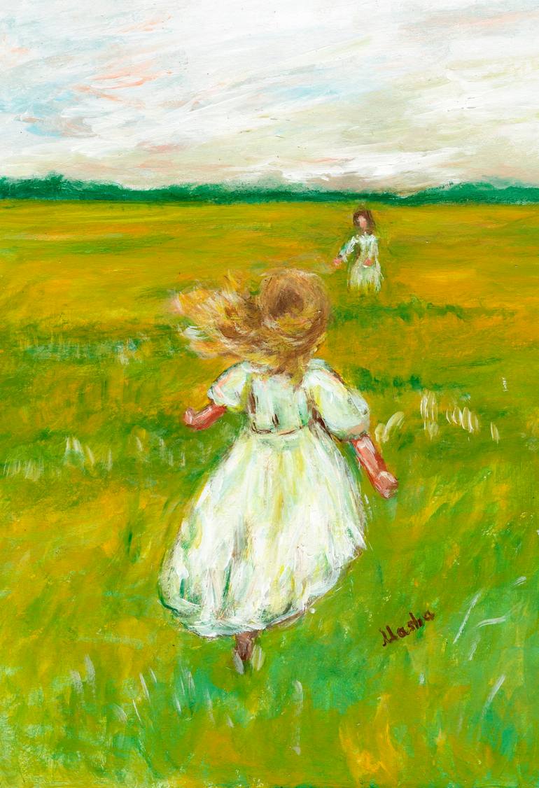 Girl in Meadow Painting by Tony Maria Konik | Saatchi Art