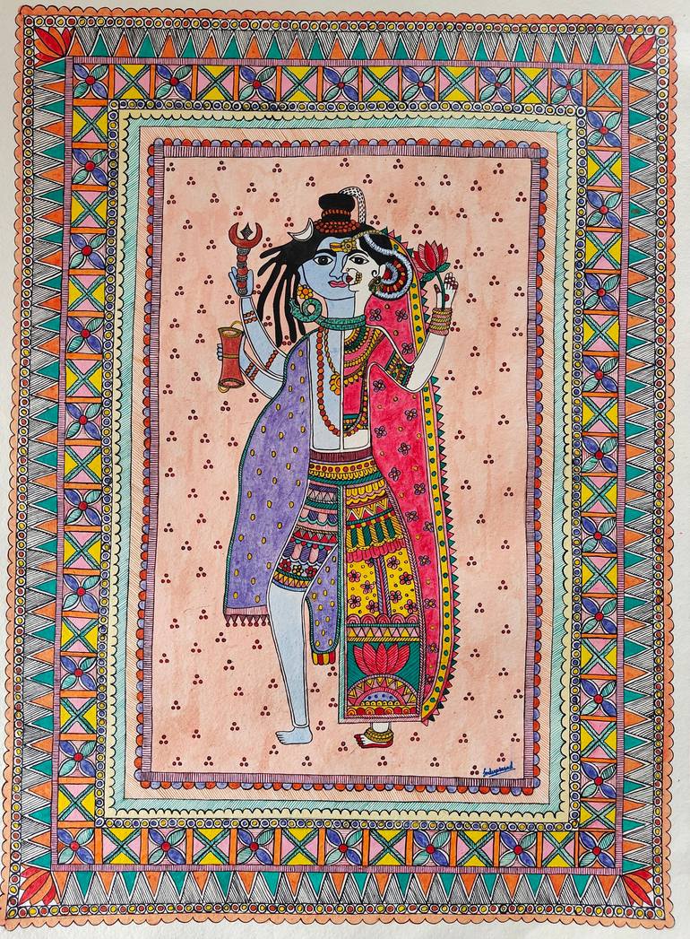 Ardhnareeshwar Madhubani Painting Painting by Indu Prasad | Saatchi Art