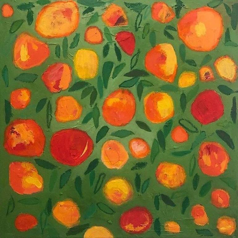 “The Fallen Oranges on the Grass Painting by Rola El Hussein | Saatchi Art
