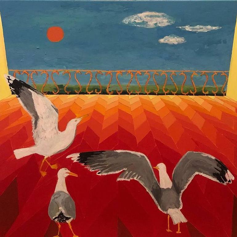 “Sunday afternoon on the Balcony with 3 Noisy Guests” Painting by Rola ...