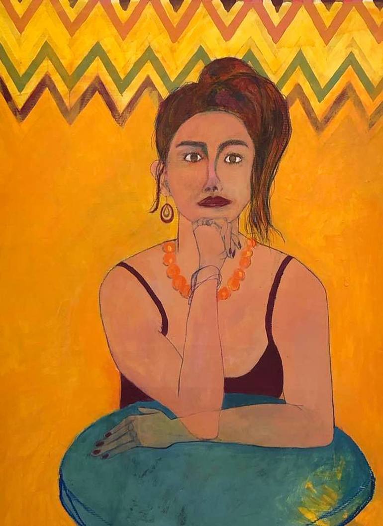 “The Staring Woman in front of Her Yellowish Wallpaper” Painting by ...