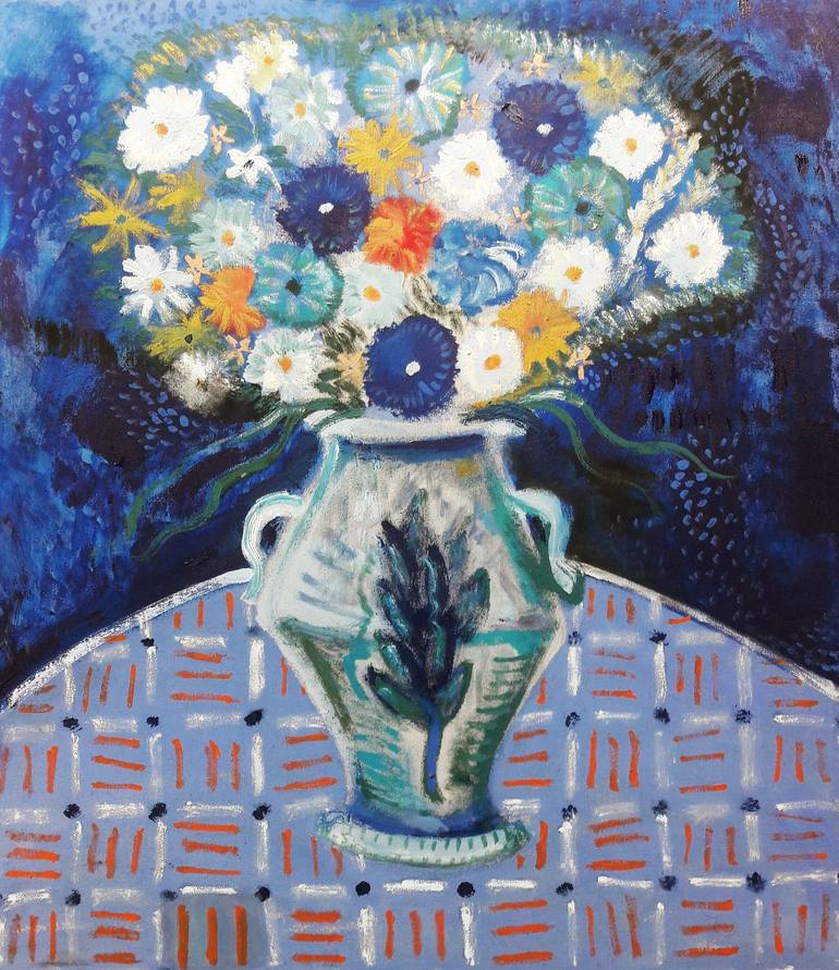 FLORES EN AZUL / FLOWERS IN BLUE Painting by German Eduardo Carrillo ...