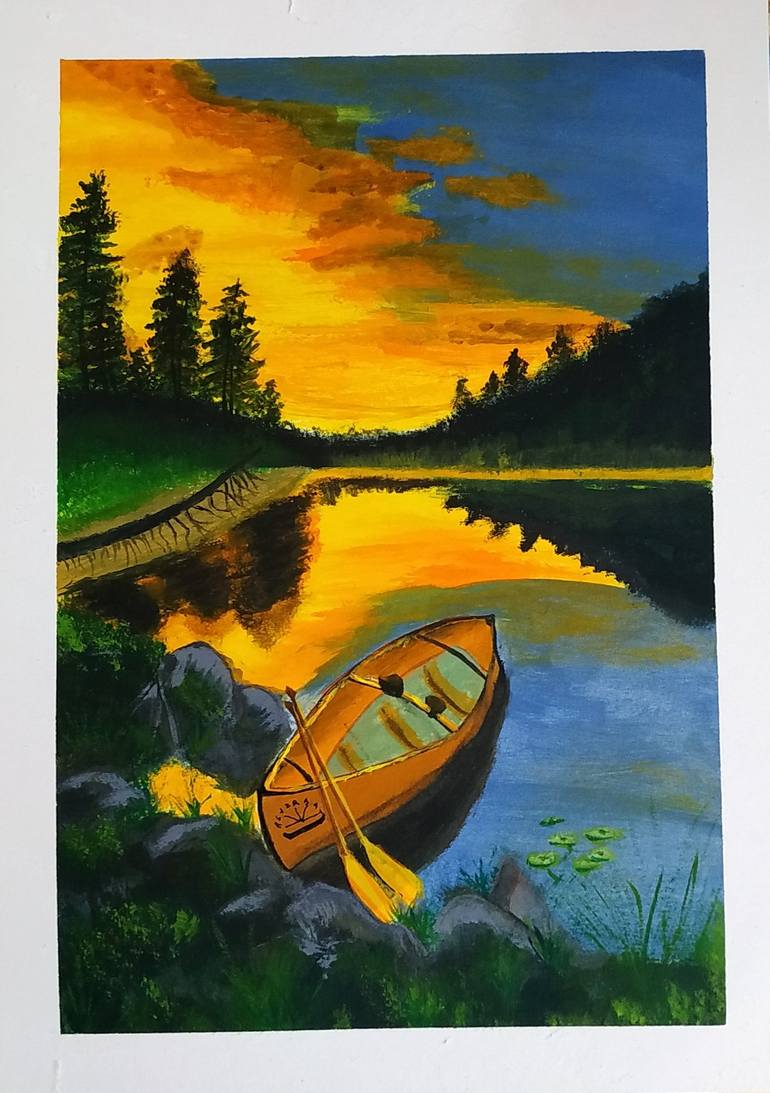 The Dawn near lake Painting by Samrat Wankhede | Saatchi Art