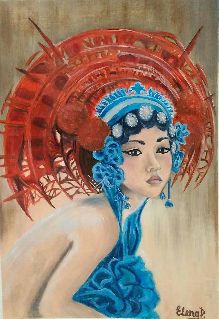 The girl in red and blue Painting by Elena Pimenova | Saatchi Art