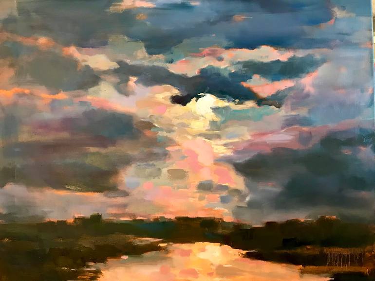 Beach Moonrise Painting by John Malarkey | Saatchi Art