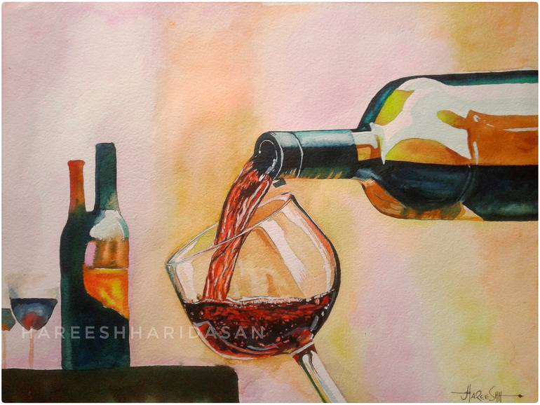 Red Wine Painting by Hareesh Haridasan | Saatchi Art
