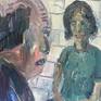 Holly Berry talking to prison guard Painting by John Kilduff | Saatchi Art