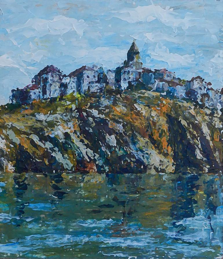 An island and a city on the cliffs Painting by Predrag Milosevic Pedja ...
