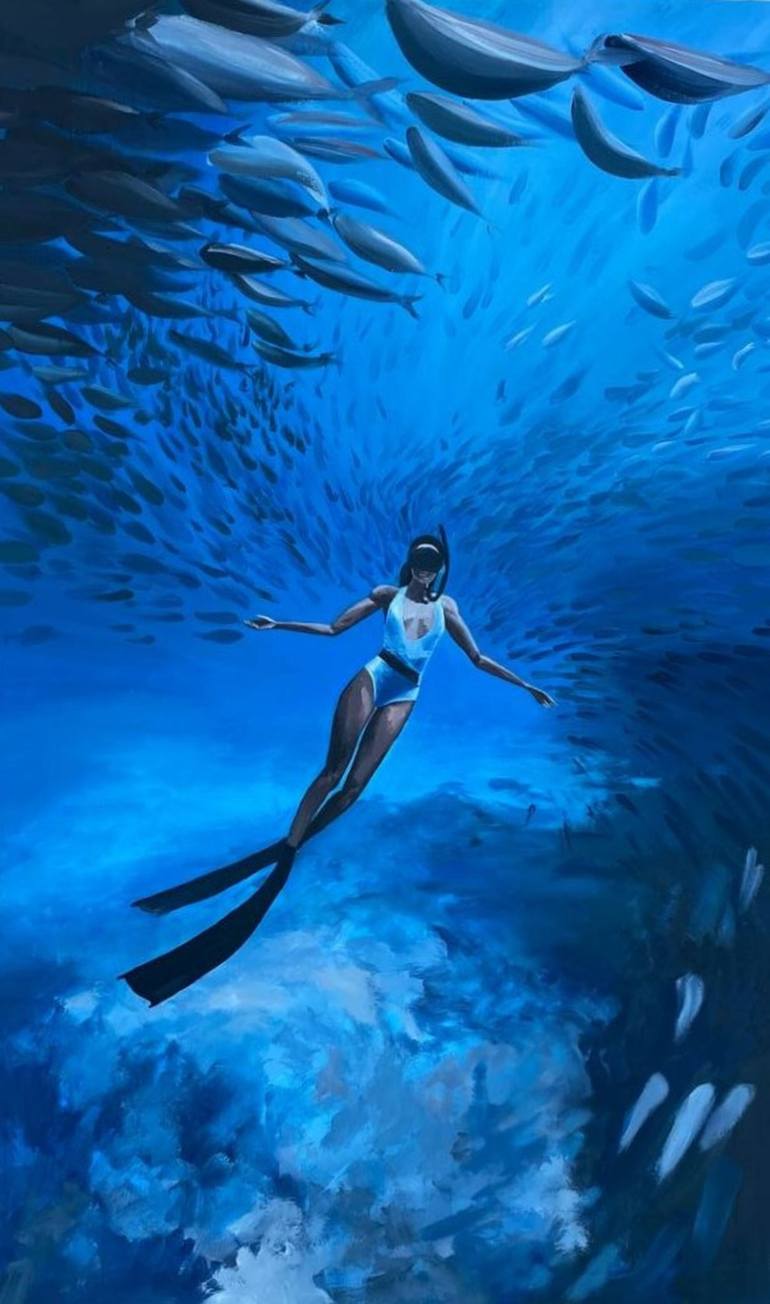 Deep dive girl Painting by Kseniya Rai | Saatchi Art